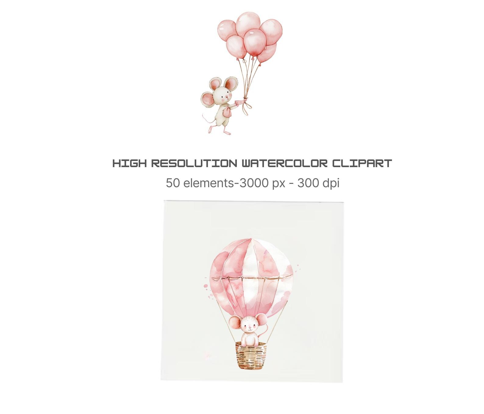 Mouse Love Watercolor Clipart | Cute Pink Mice, Baby Shower, Nursery ...