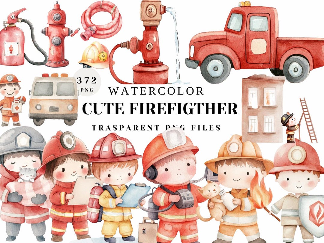 Watercolor Cute Firefighter Clipart | 372 Adorable Firefighter ...