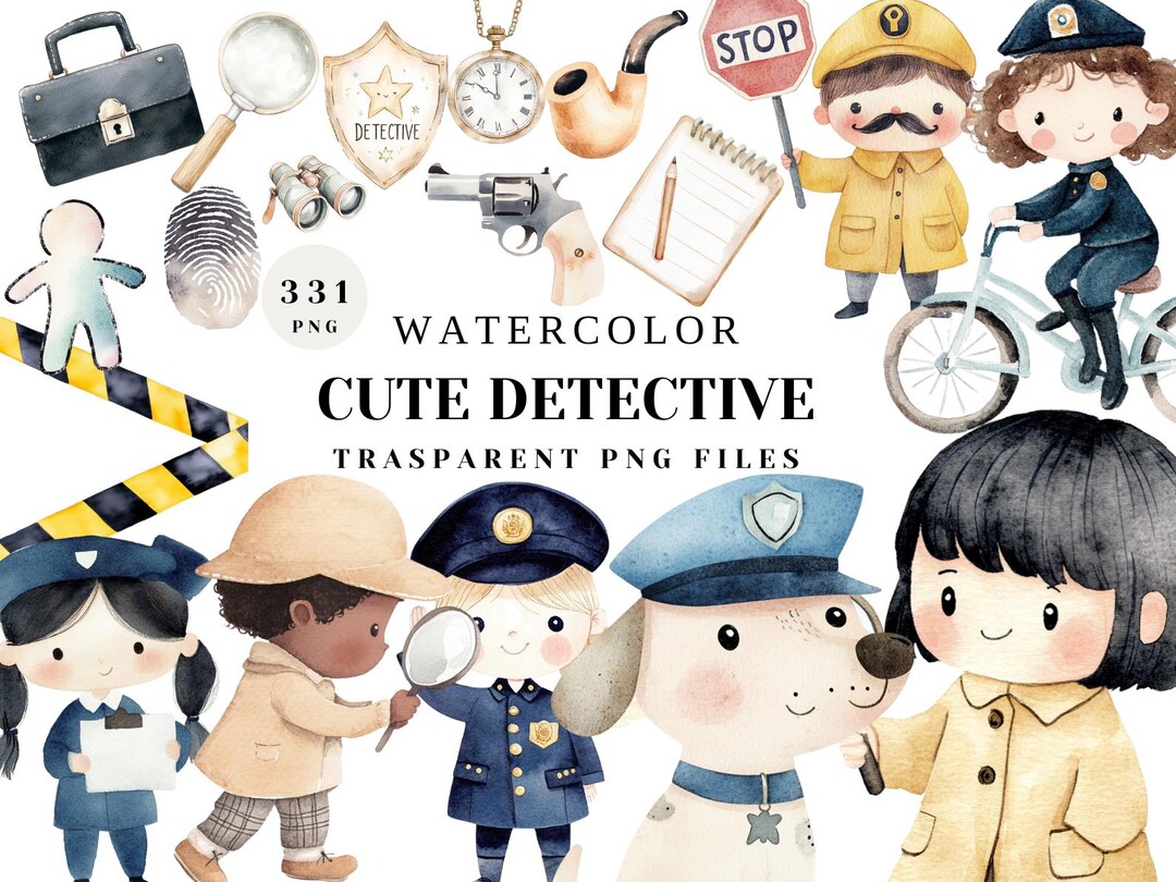 Watercolor Detective Clipart Bundle - Cute Police Officer 331 PNG Files ...