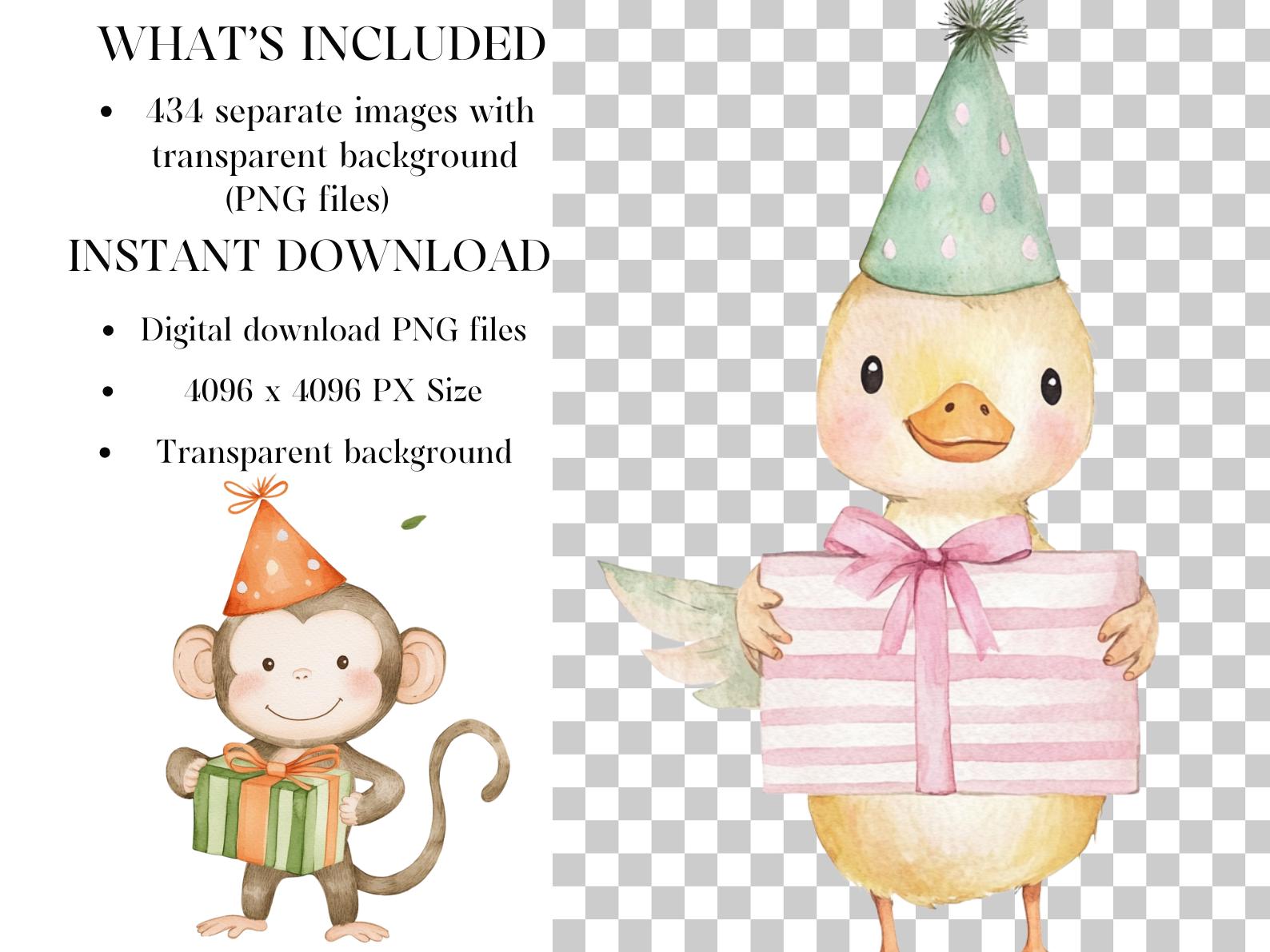 Watercolor Birthday Party Clipart Cute Animal Party Graphics | DIY ...