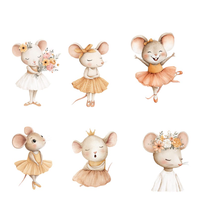 Watercolor Ballerina Mouse Clipart Bundle, Digital Download - Etsy