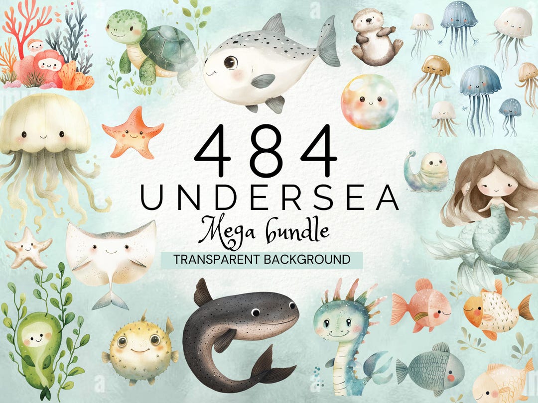 484 Undersea Nursery Clipart Mega Bundle | Cute Ocean Animals, Sea Life ...