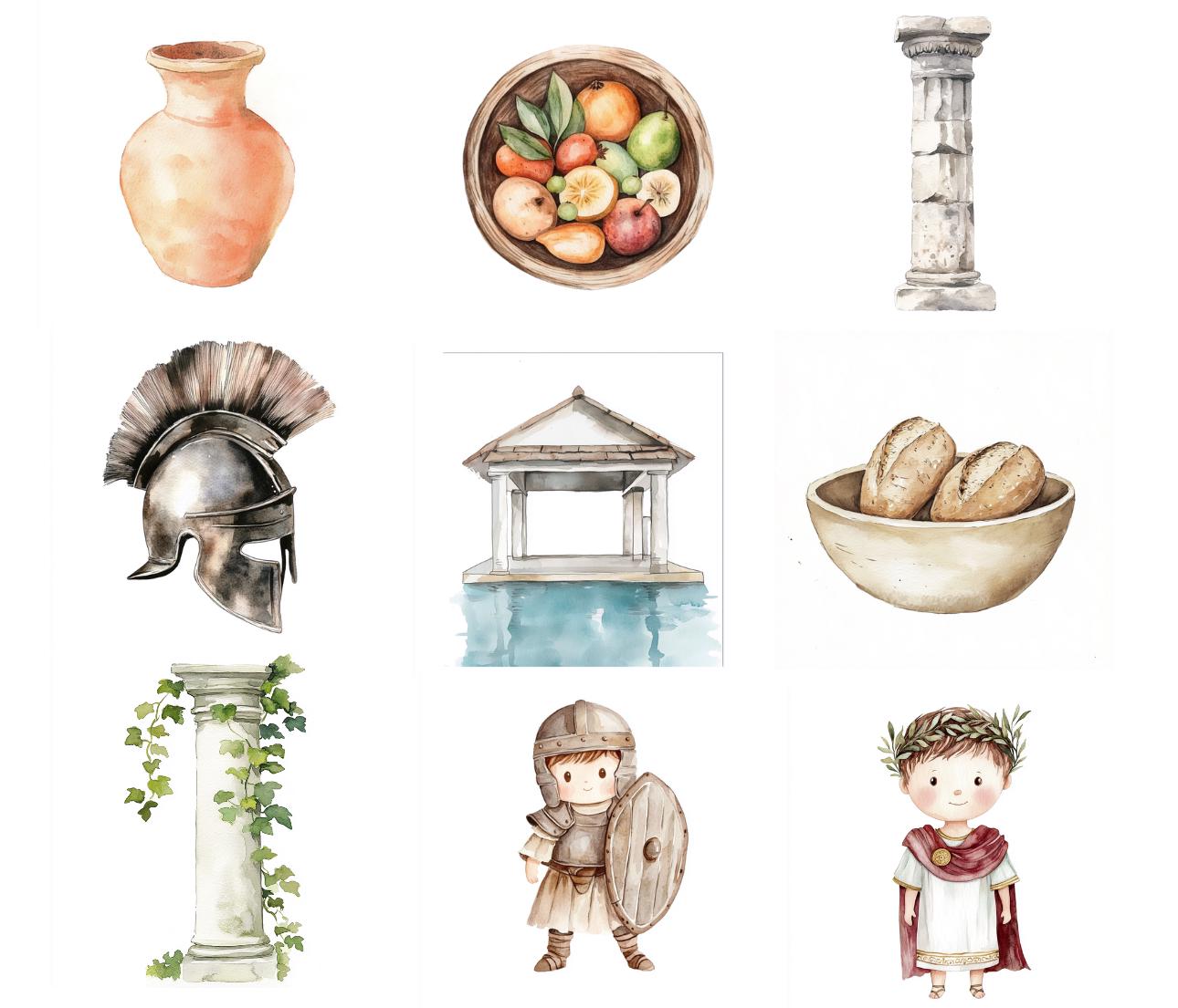 Roman Empire Watercolor Clipart Bundle | Ancient History Illustrations ...