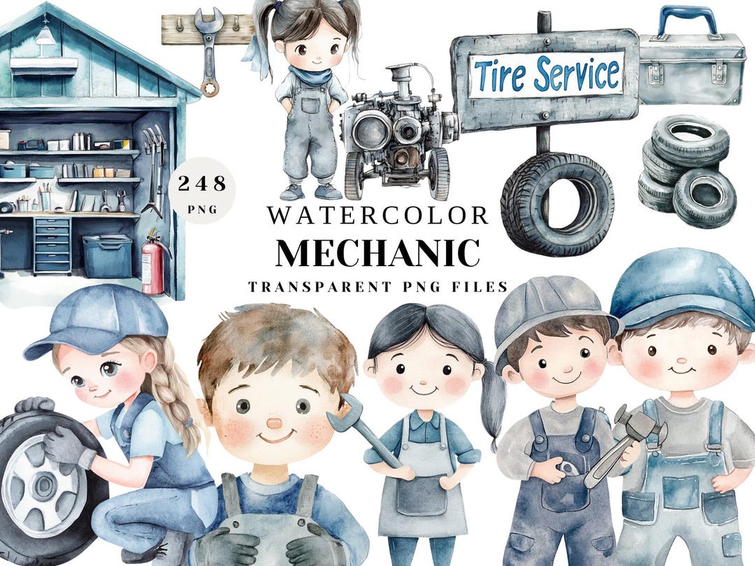 Mechanic Watercolor Clipart Set - Nursery Clippart Boys & Girls ...