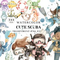 Underwater Boys Diver Clipart Bundle | Cute Scuba Diver PNG | Ocean ...