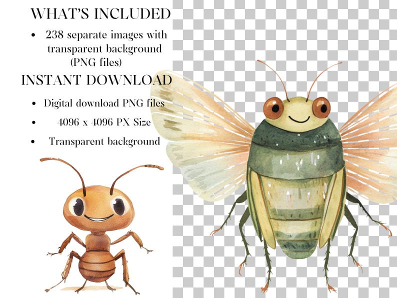 Watercolor Bugs and Insects Clipart | Cute Bug Illustrations PNG ...