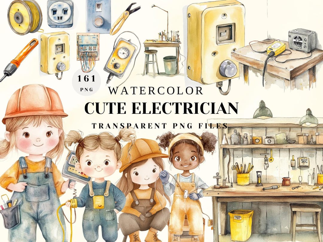 Watercolor Cute Electrician Clipart | Tools & Workshops PNG | Kids ...