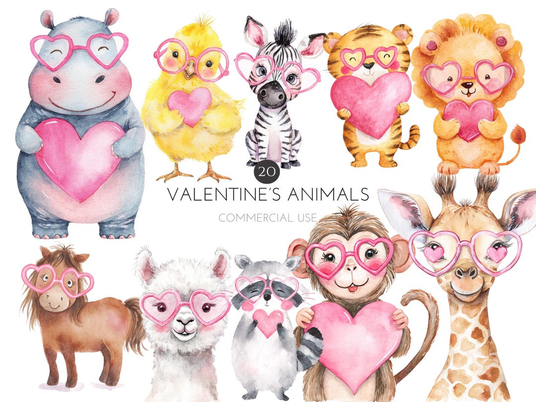Valentine's Animals Clipart Bundle – Cute Heart Eyes & Love Notes ...