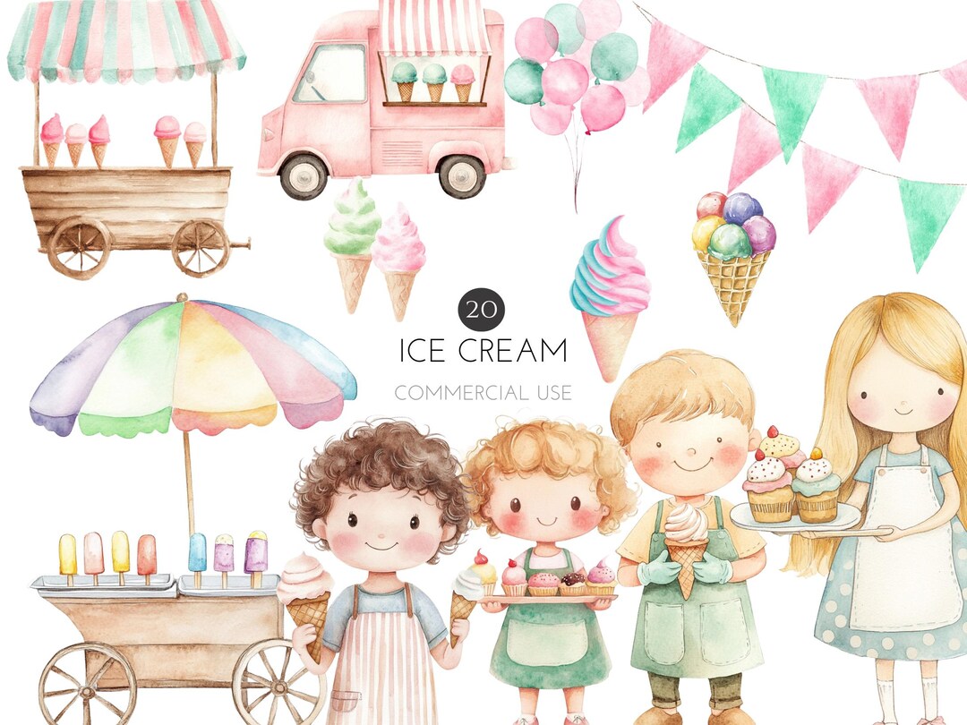 Ice Cream Shop Clipart Bundle – Sweet Summer Treats, Kids & Characters ...