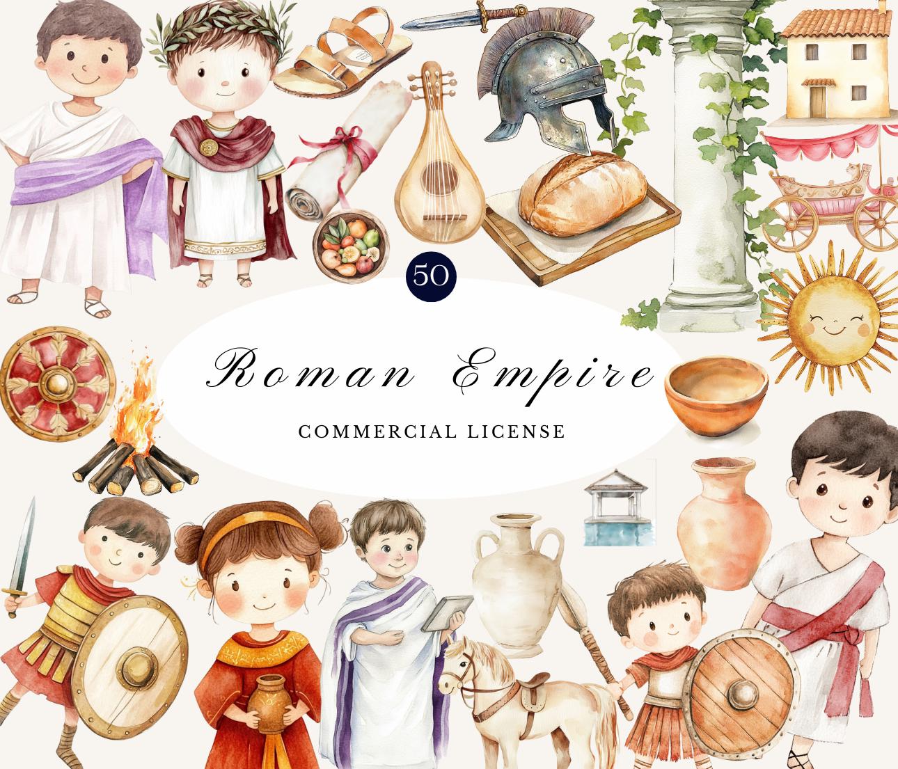 Roman Empire Watercolor Clipart Bundle | Ancient History Illustrations ...