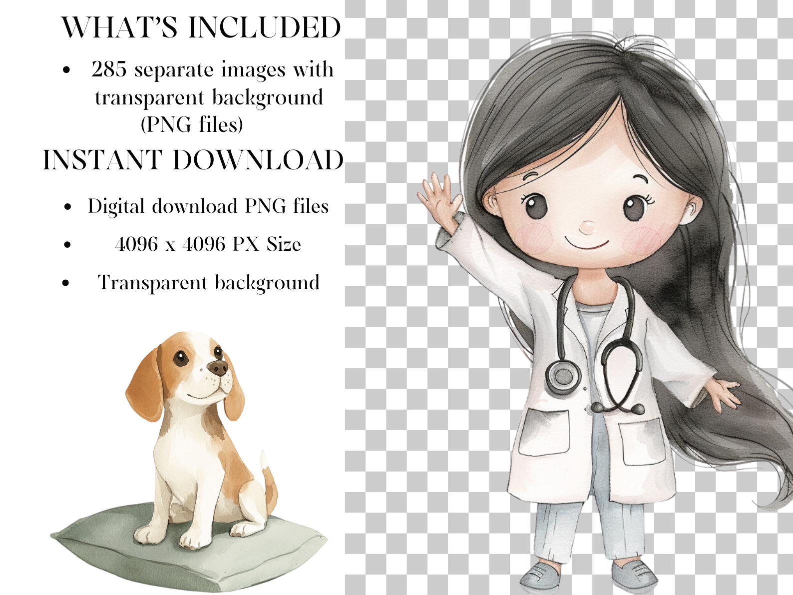 Watercolor Cute Vet Clipart | Animal Clinic PNG Files | Veterinarian ...