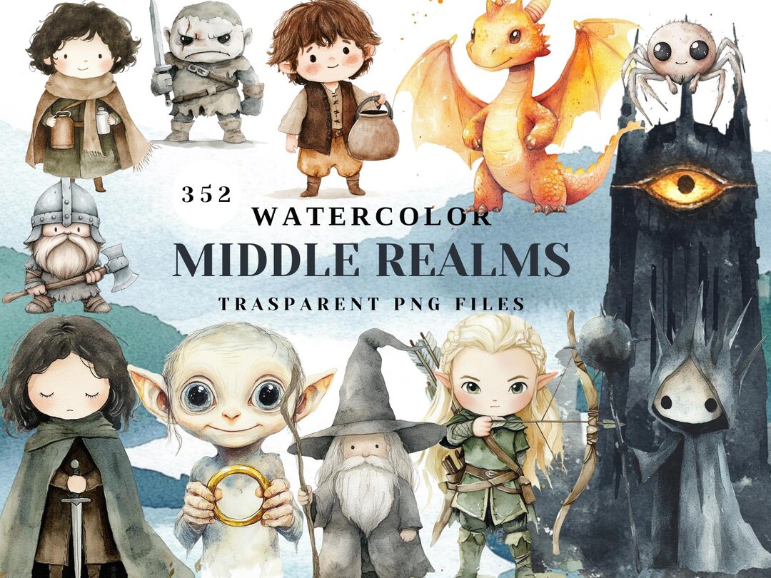 Watercolor Middle Realms Clipart | 352 Fantasy-themed Characters ...