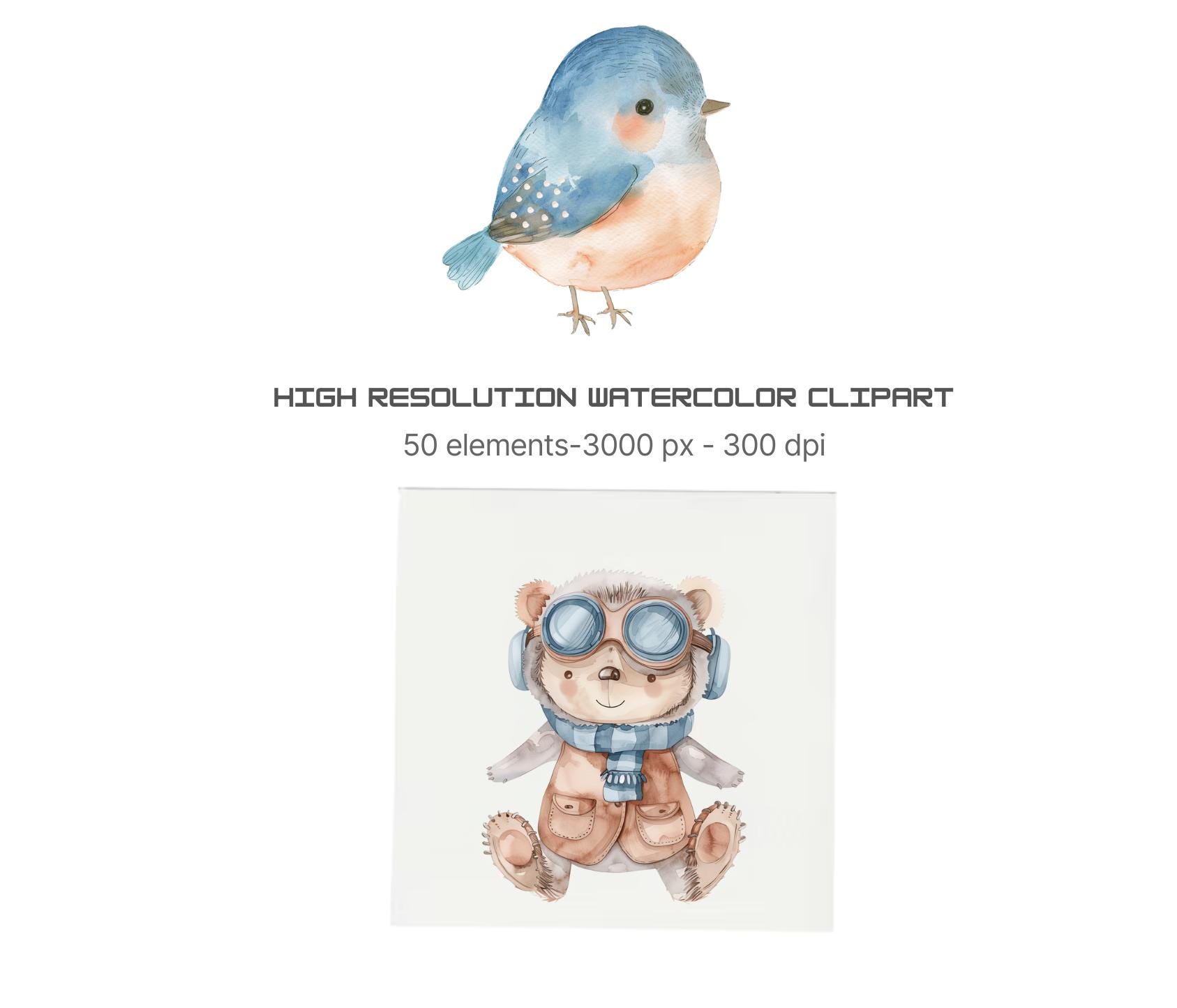 Aviator Teddy Bear Watercolor Clipart Cute Pilot Bear PNG, Blue ...