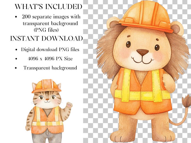 Watercolor Construction Animals Clipart Set - Cute Builders, Tools ...