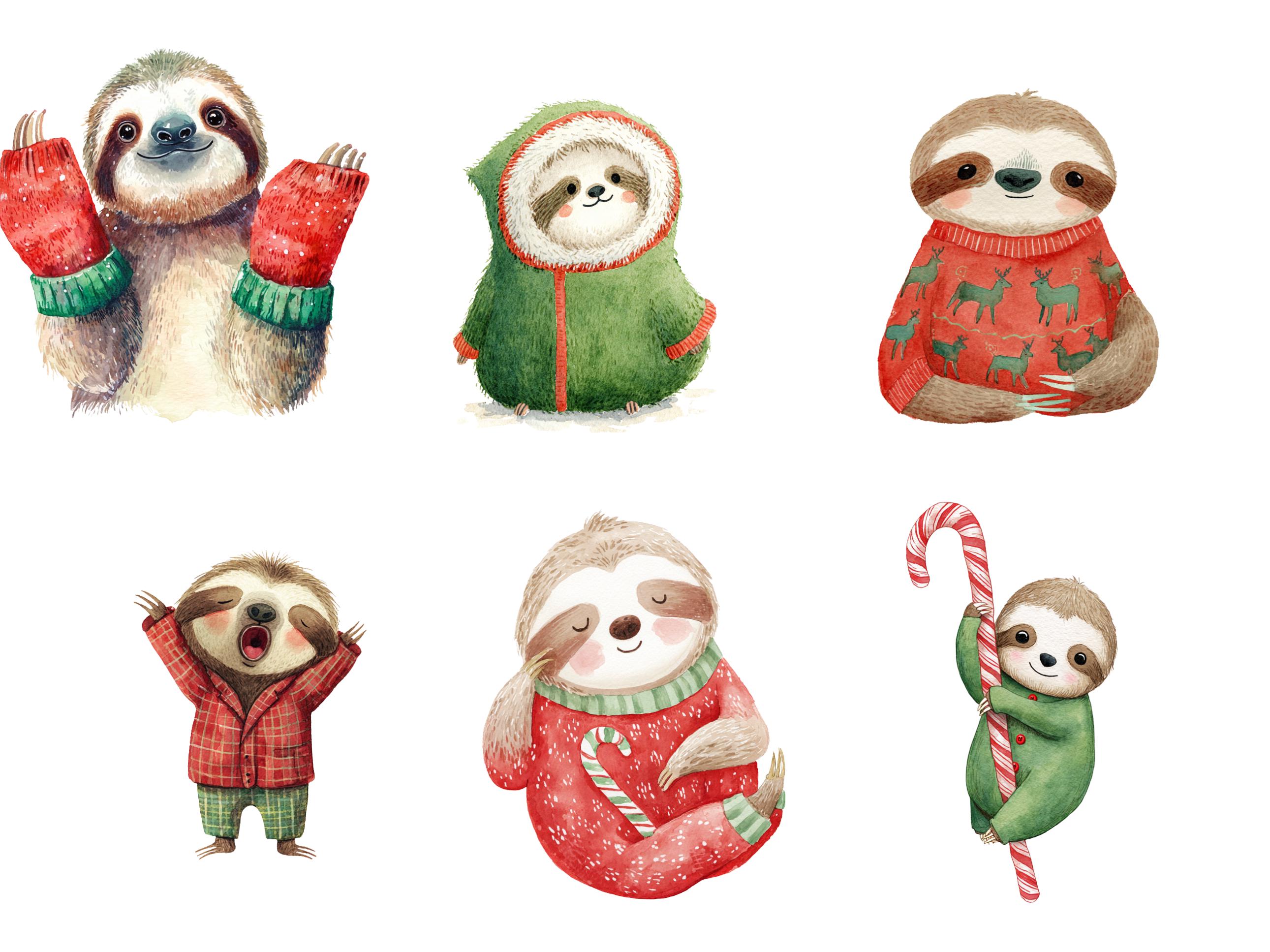 Christmas Sloth Clipart Bundle Cute Holiday Sloths in Santa Hats PNG ...