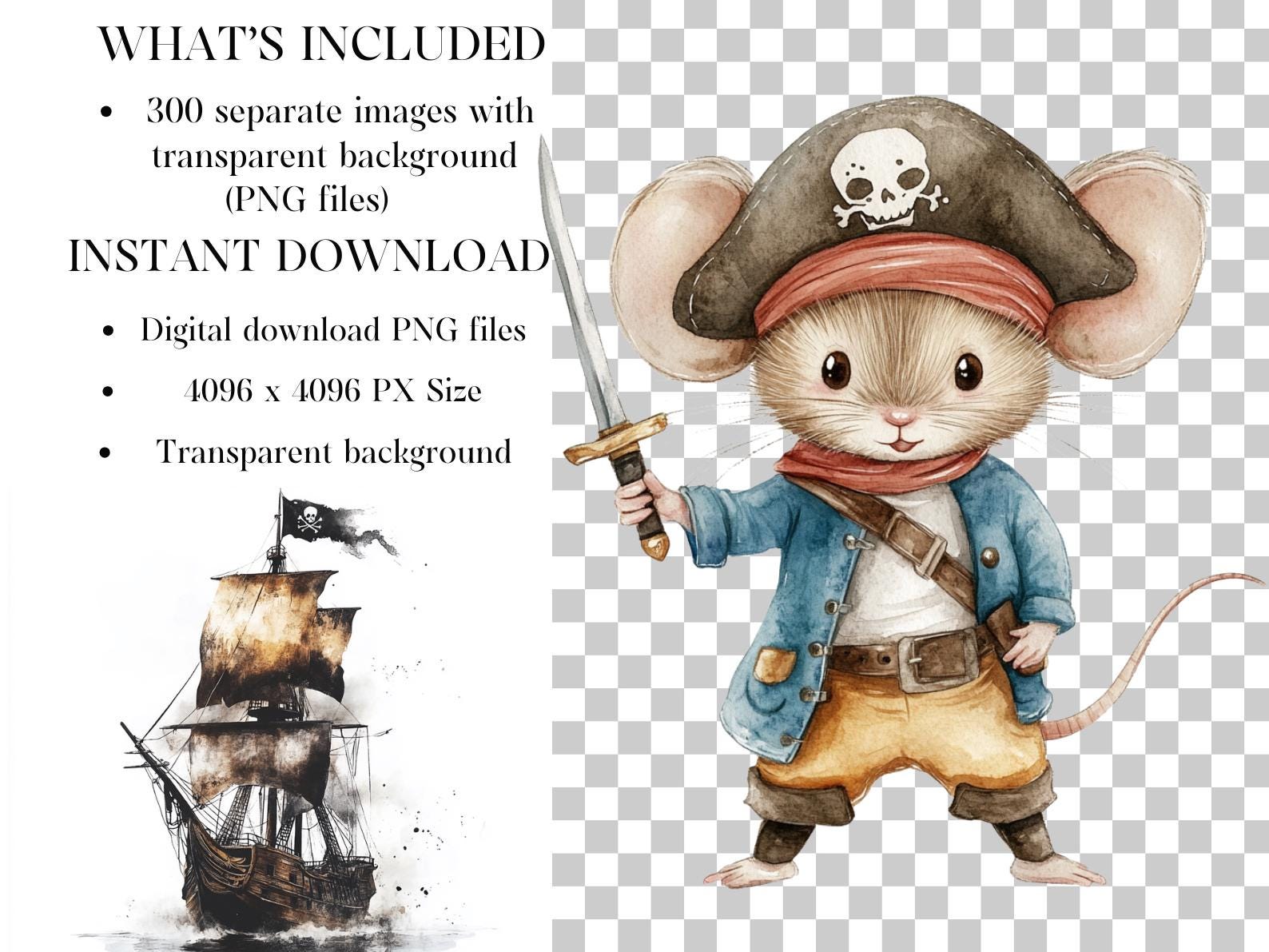 Watercolor Pirate Clipart Bundle | 365 Cute Pirate-themed PNG Files for ...