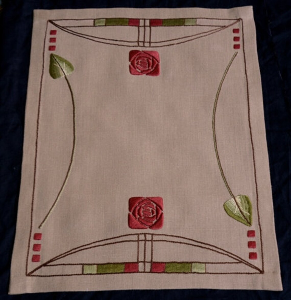 Hand Embroidered Roycroft Rose Table Scarf 26x20 - Etsy