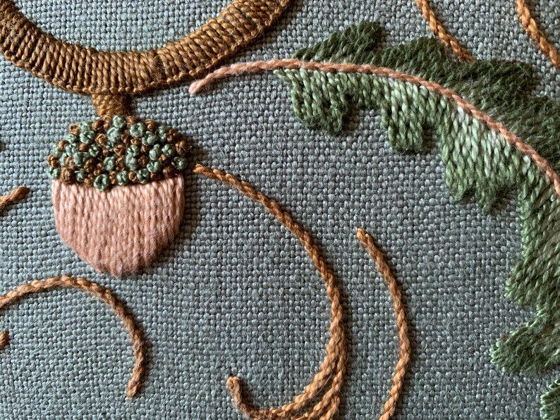 Acorn and Oak Pillow Hand Embroidered Craftsman Style | Etsy