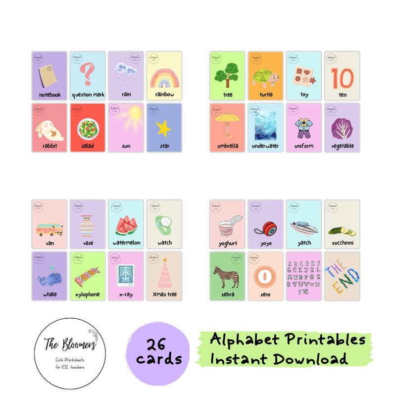26 ABC Flash Cards, Printable Alphabet Flashcards, Educational Cards ...