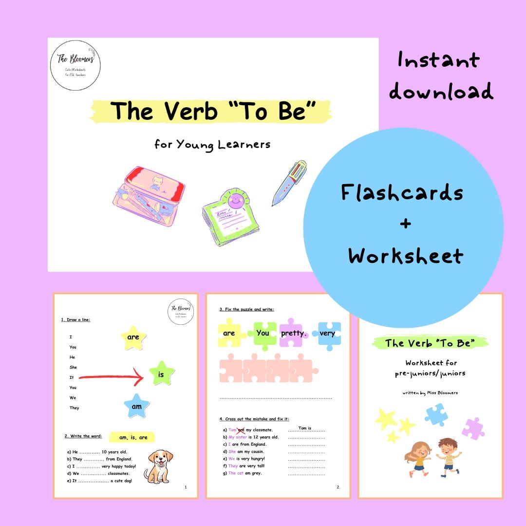 Verb "to Be" Flashcards & Practice Worksheet // Pre-junior/ Junior ...