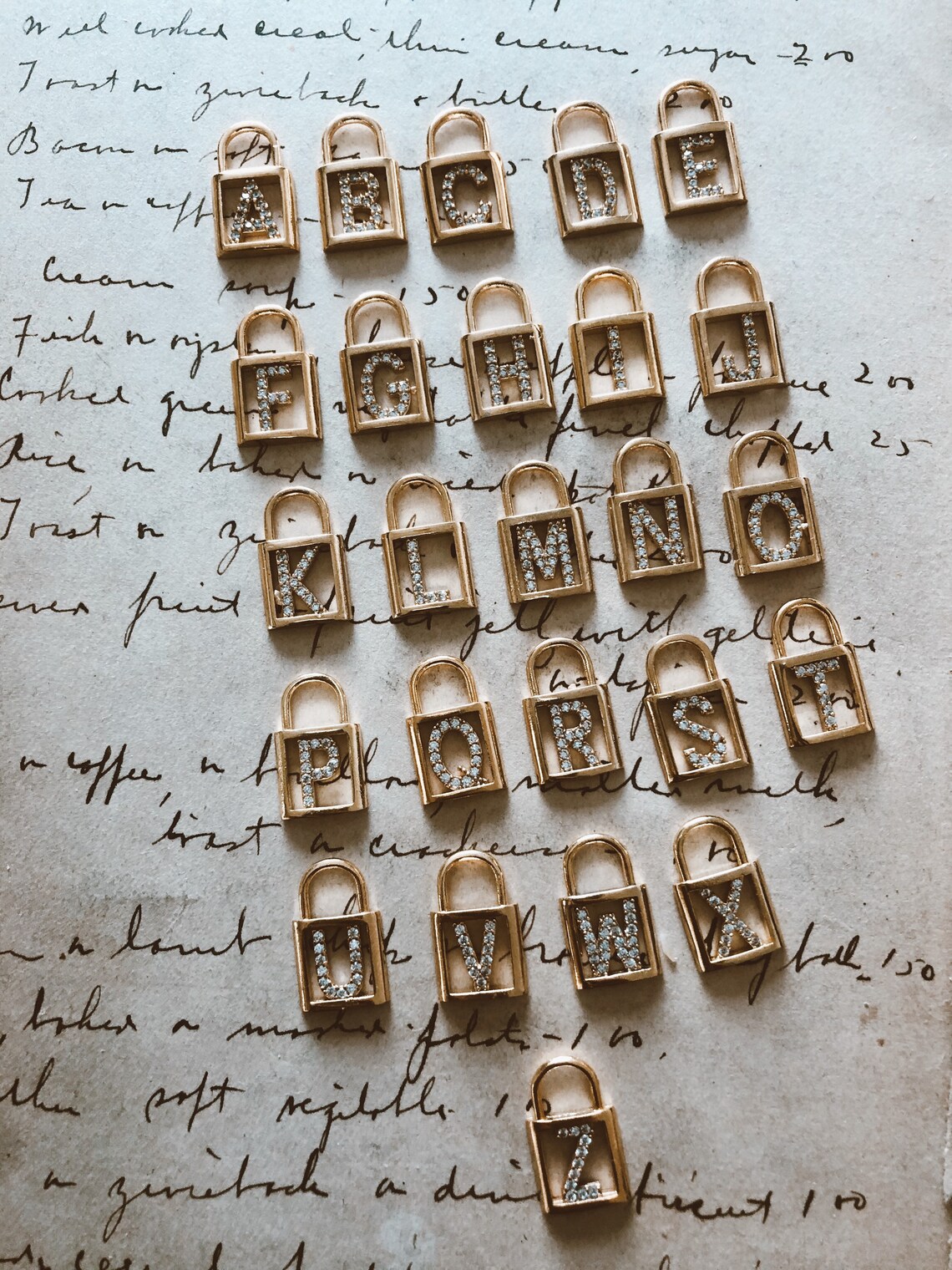 Gold Plated Locket Padlock Initial Necklace • Cubic Zirconia ...
