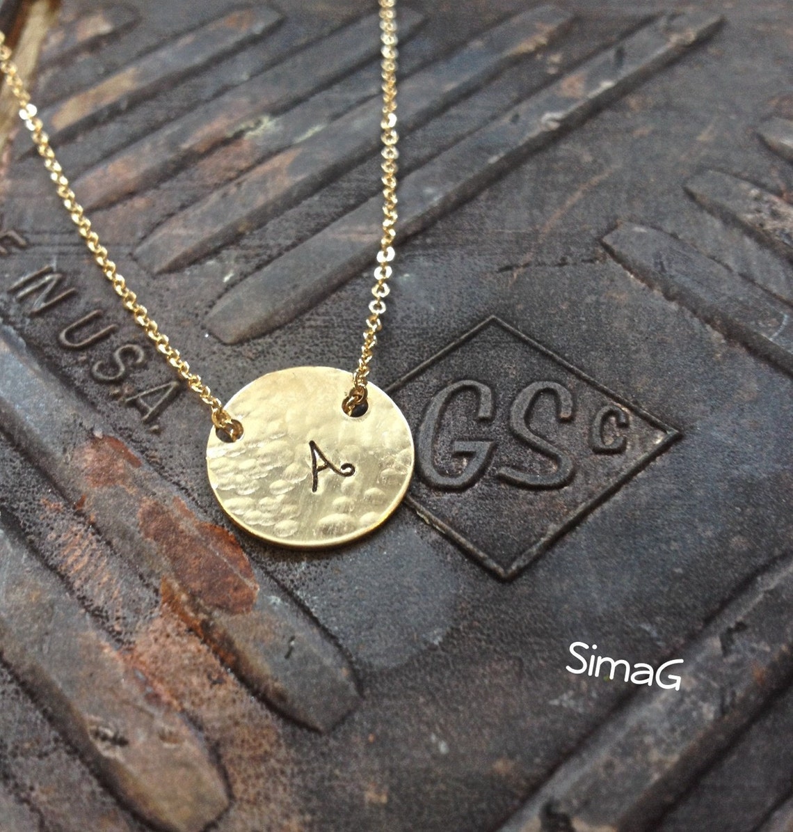 Gold Initial Hammered Disc Simple ... Feminine ... Modern - Etsy