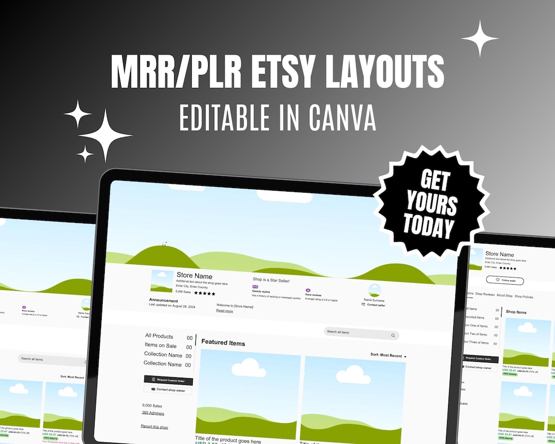 MRR PLR Etsy Shop Layout Template | Editable Mockups & Branding Kit - Etsy