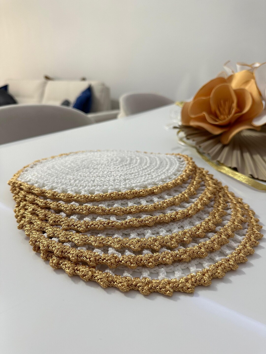 Plate Supla Gold-white Colors, Handmade Placemat, American Service ...