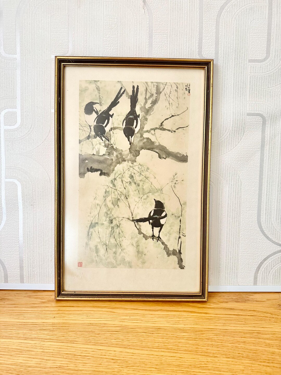 Four Magpies Traditional Ink Chinese Framed Vintage Picture - Etsy