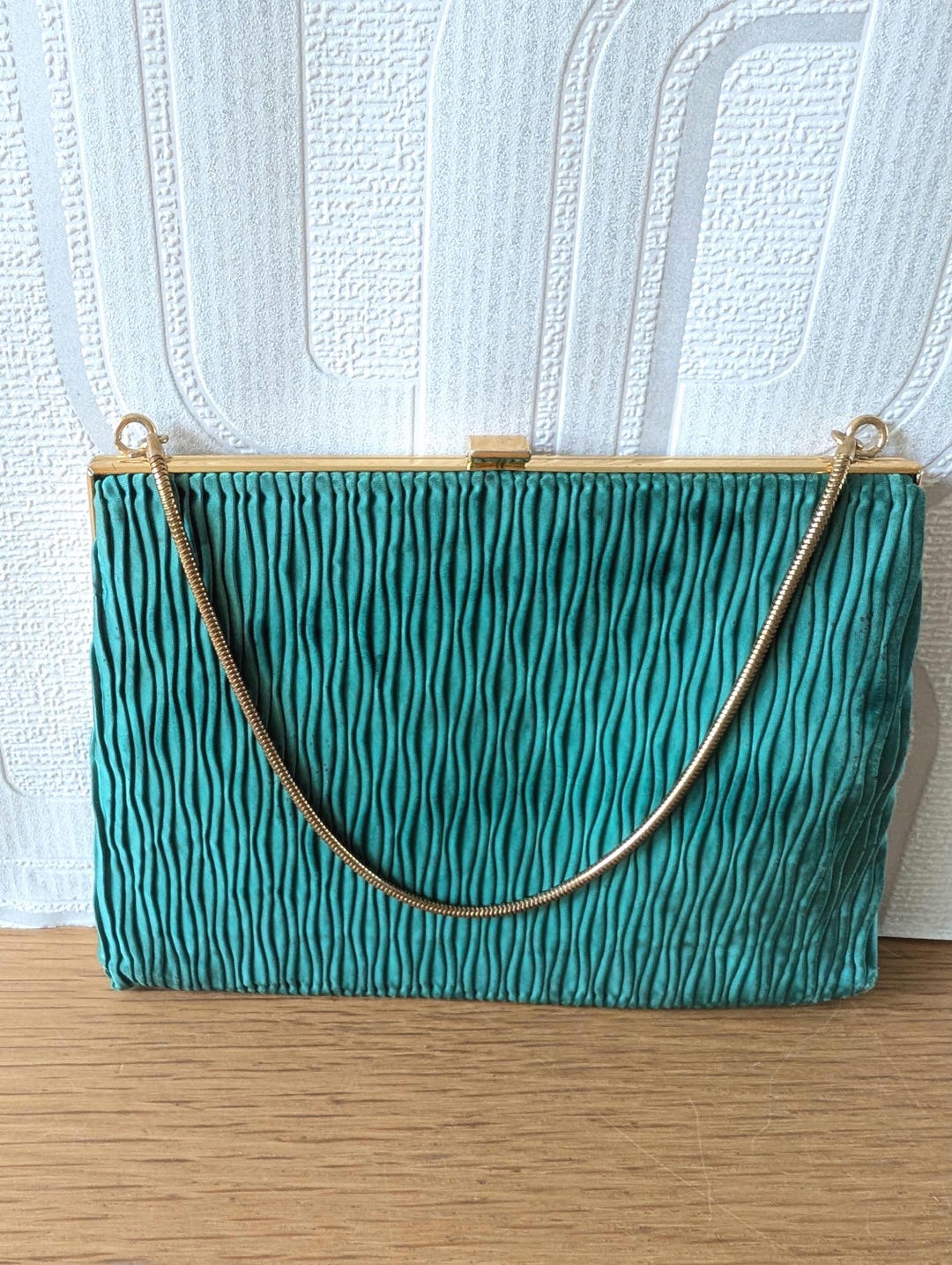 1980s Emerald Green Satin & Gold Evening Bag - Etsy