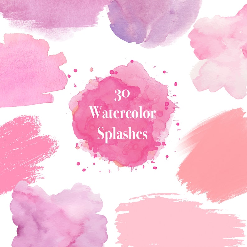 Watercolor Splashes Clip Art Pink, Watercolor Brush Strokes, Blots ...