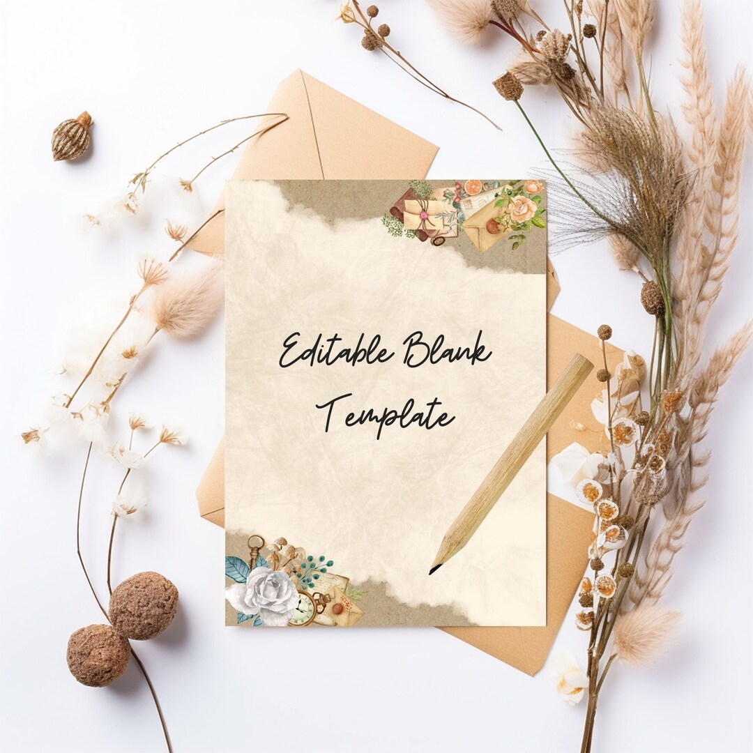 Vintage Editable Blank Template, Printable Cards, Custom Sign, Foliage ...