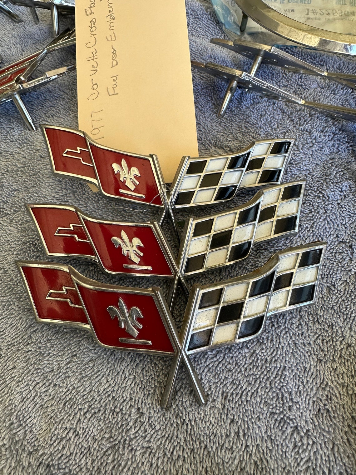 Vintage 1977 Corvette Cross Flags Emblem - Etsy