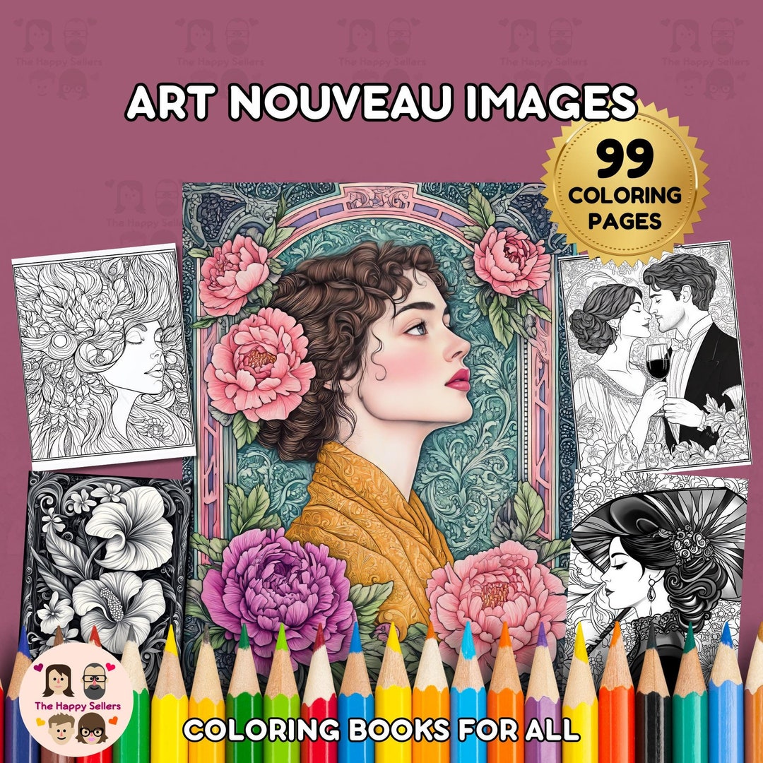 Art Nouveau Images Coloring Book INSTANT DOWNLOAD 99 Coloring Pages + 2 ...