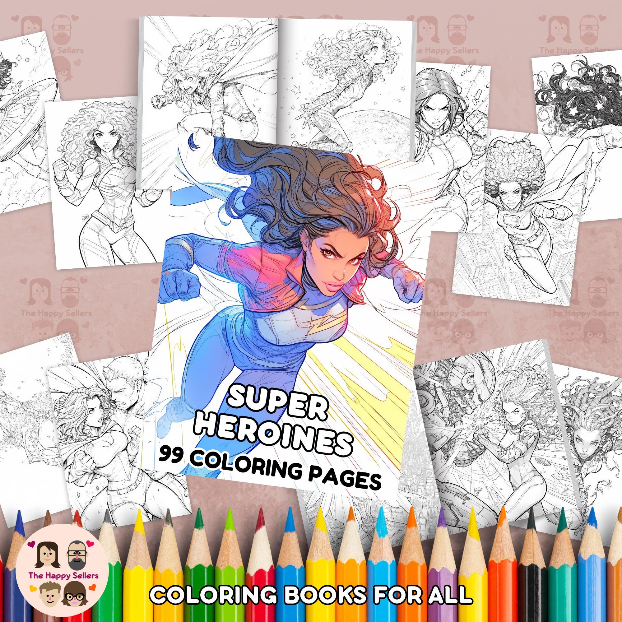 Super Heroines Coloring Book INSTANT DOWNLOAD 99 Coloring Pages + 2 ...