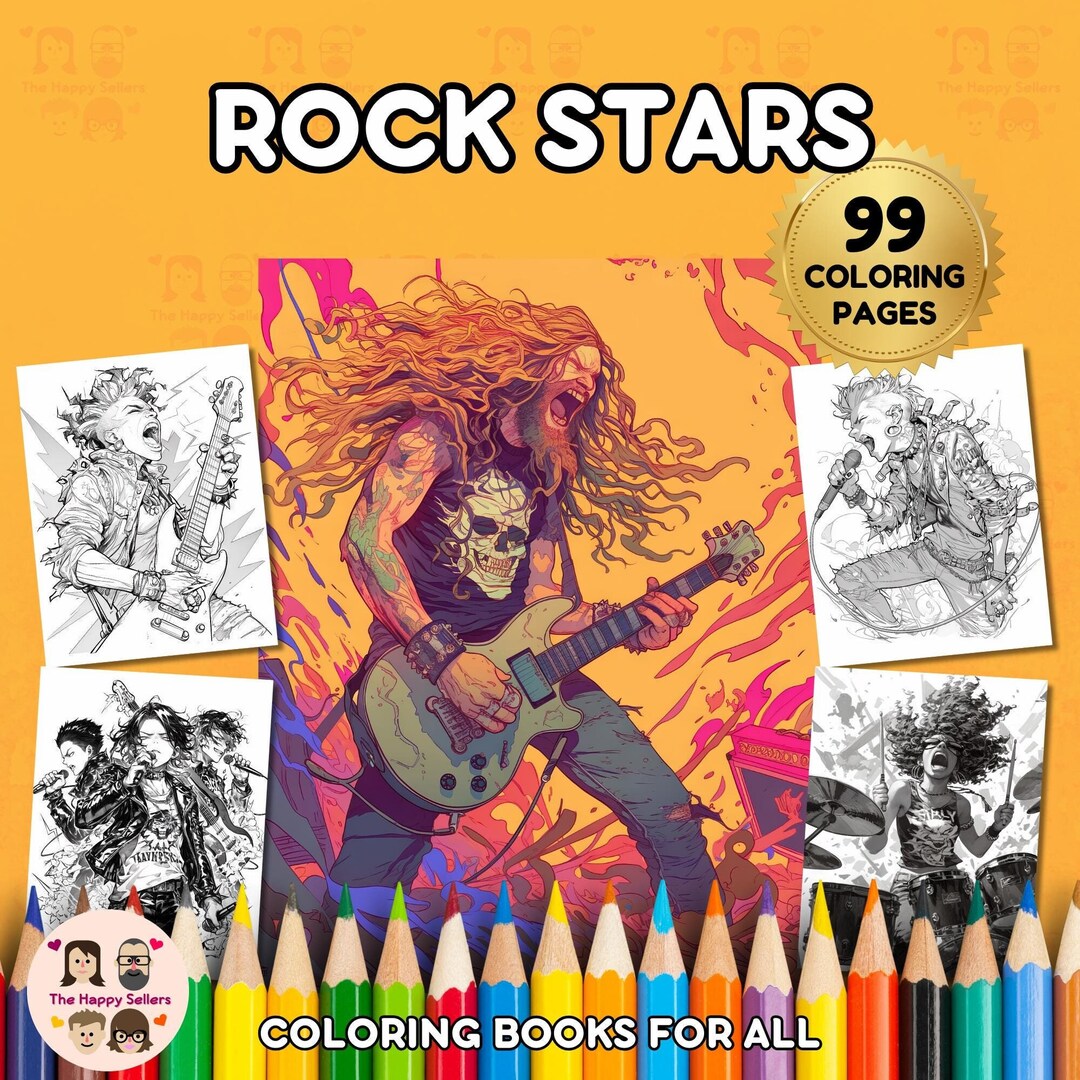 Rock Stars Coloring Book INSTANT DOWNLOAD 99 Rock-themed Coloring Pages ...