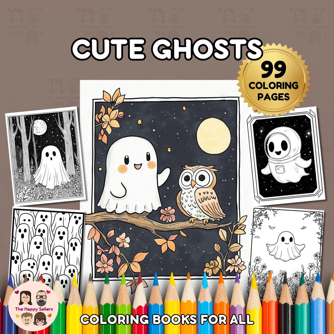 Cute Ghosts Coloring Book INSTANT DOWNLOAD 99 Playful Ghost Pages + 2 ...