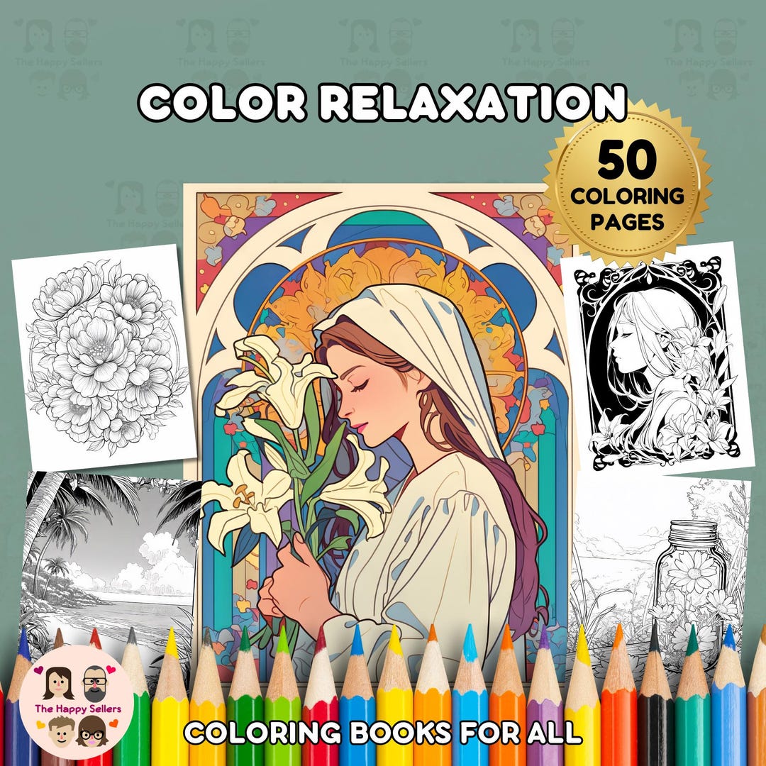 Color Relaxation Coloring Book INSTANT DOWNLOAD 50 Coloring Pages + 2 ...