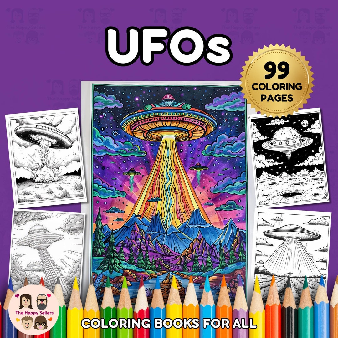 Ufos Coloring Book INSTANT DOWNLOAD 99 Mysterious Coloring Pages + 2 ...