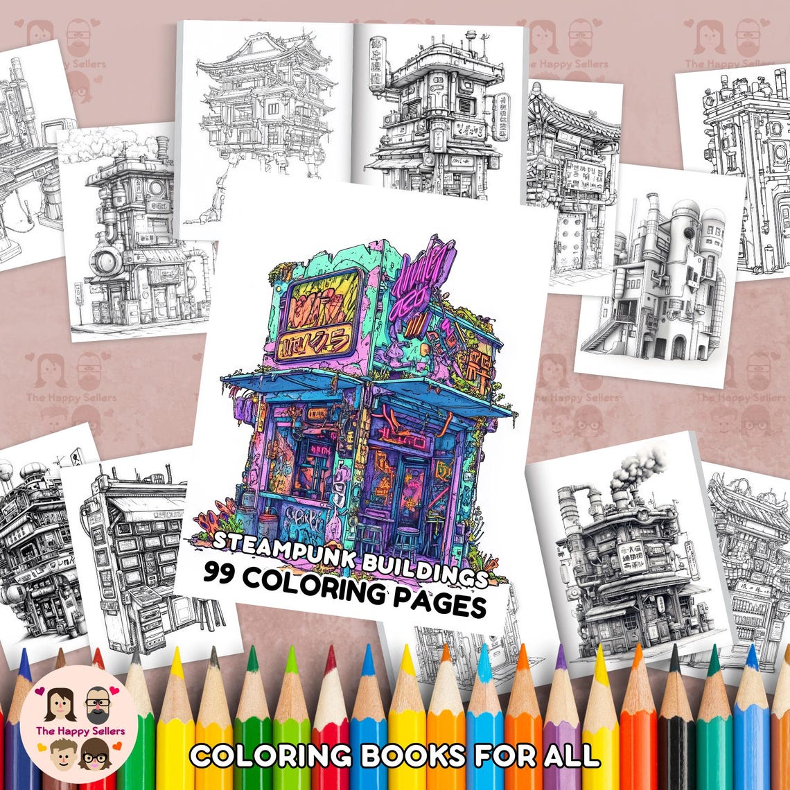 Steampunk Buildings Coloring Book INSTANT DOWNLOAD 99 Coloring Pages ...