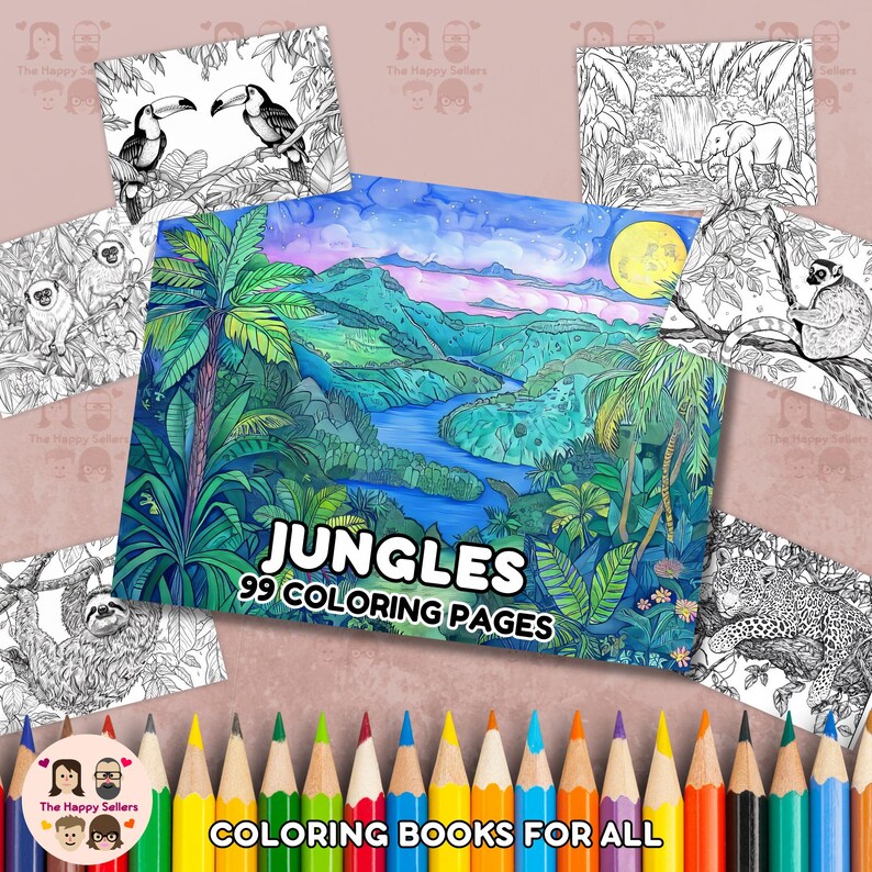 Jungles Coloring Book INSTANT DOWNLOAD 99 Jungle Scenes Coloring Pages ...