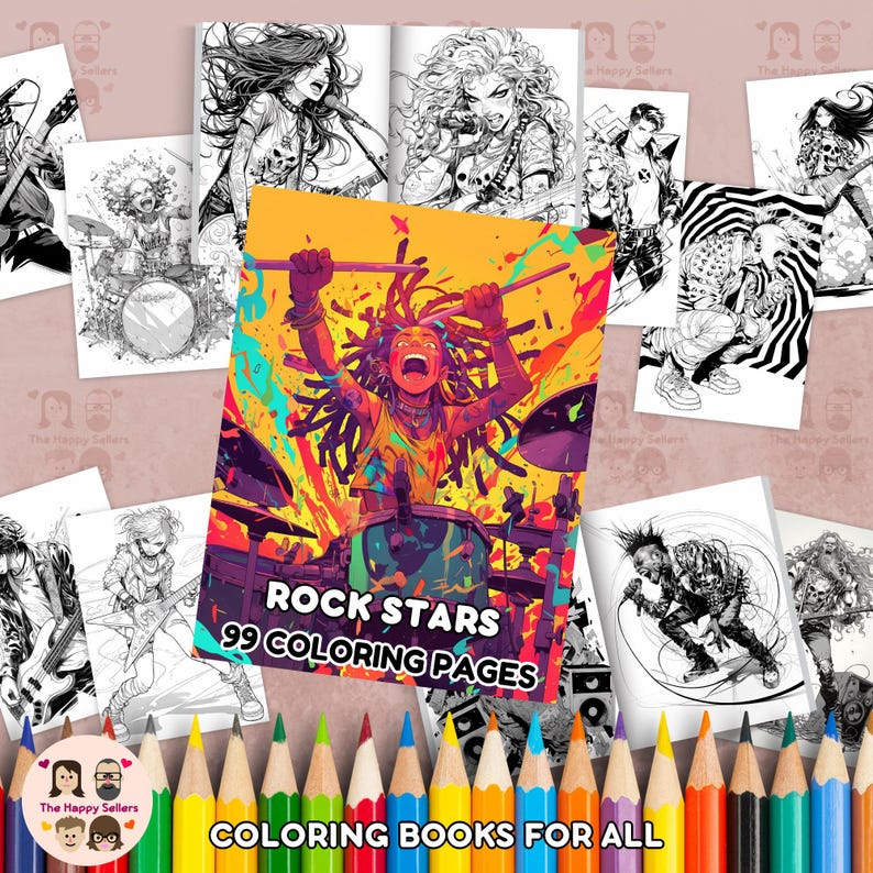 Rock Stars Coloring Book INSTANT DOWNLOAD 99 Rock-themed Coloring Pages ...