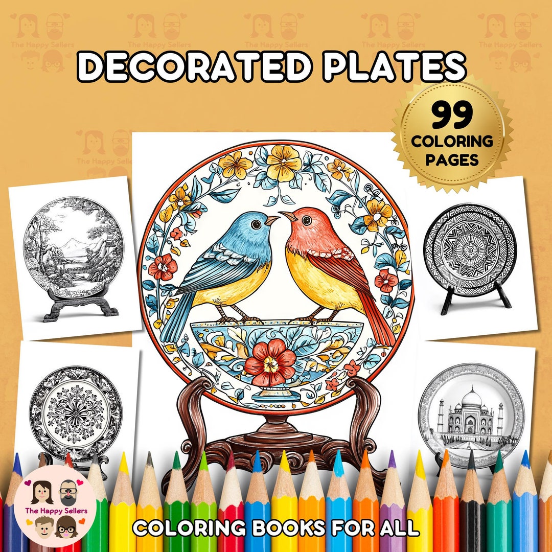 Decorated Plates Coloring Book INSTANT DOWNLOAD 99 Coloring Pages + 2 ...