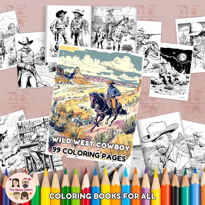 Wild West Cowboy Coloring Book INSTANT DOWNLOAD 99 Cowboy Coloring ...