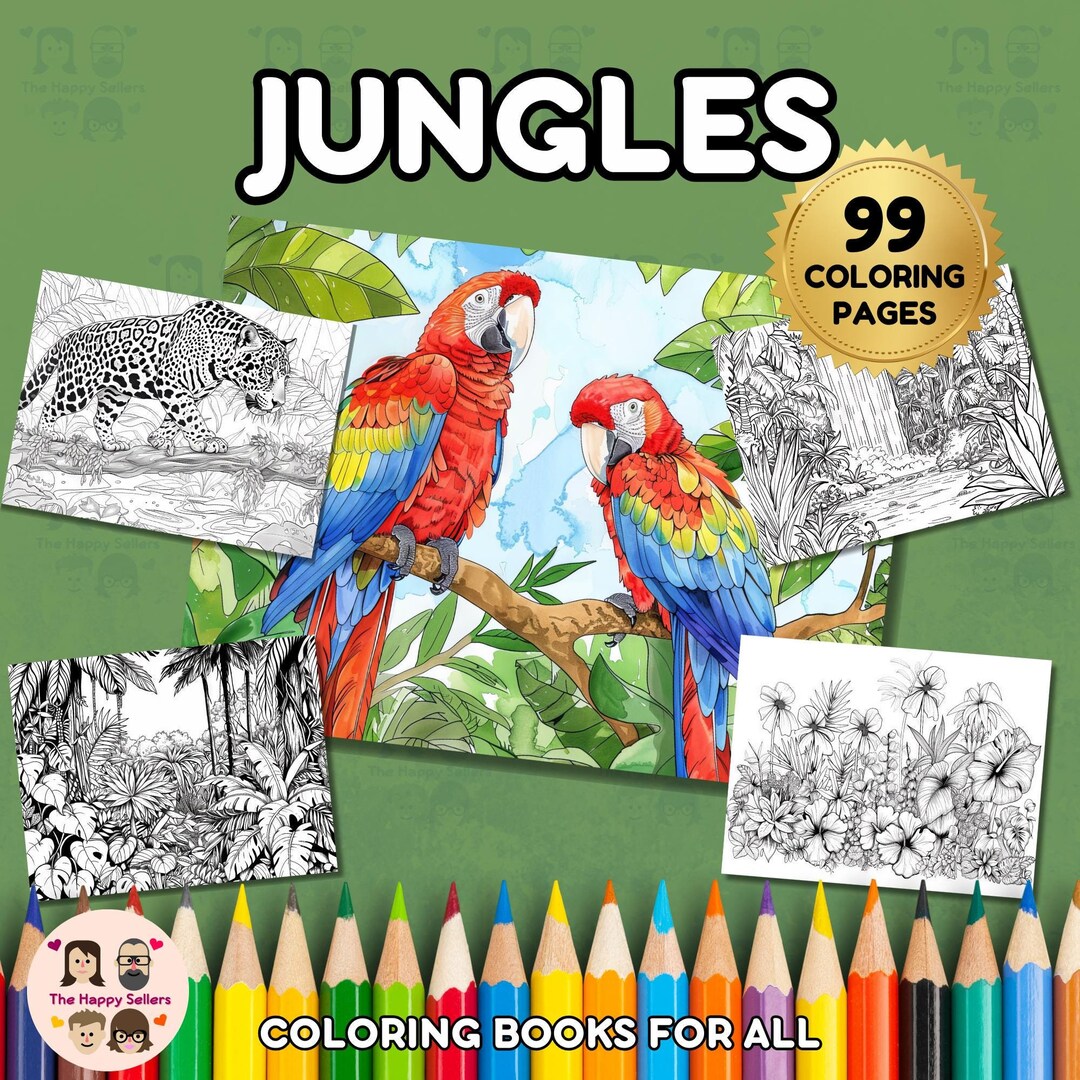 Jungles Coloring Book INSTANT DOWNLOAD 99 Jungle Scenes Coloring Pages ...