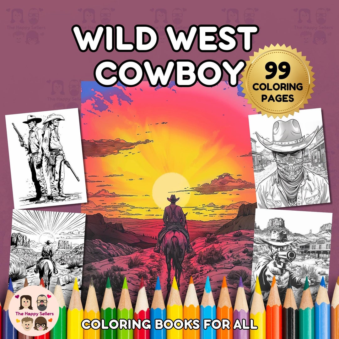 Wild West Cowboy Coloring Book INSTANT DOWNLOAD 99 Cowboy Coloring ...