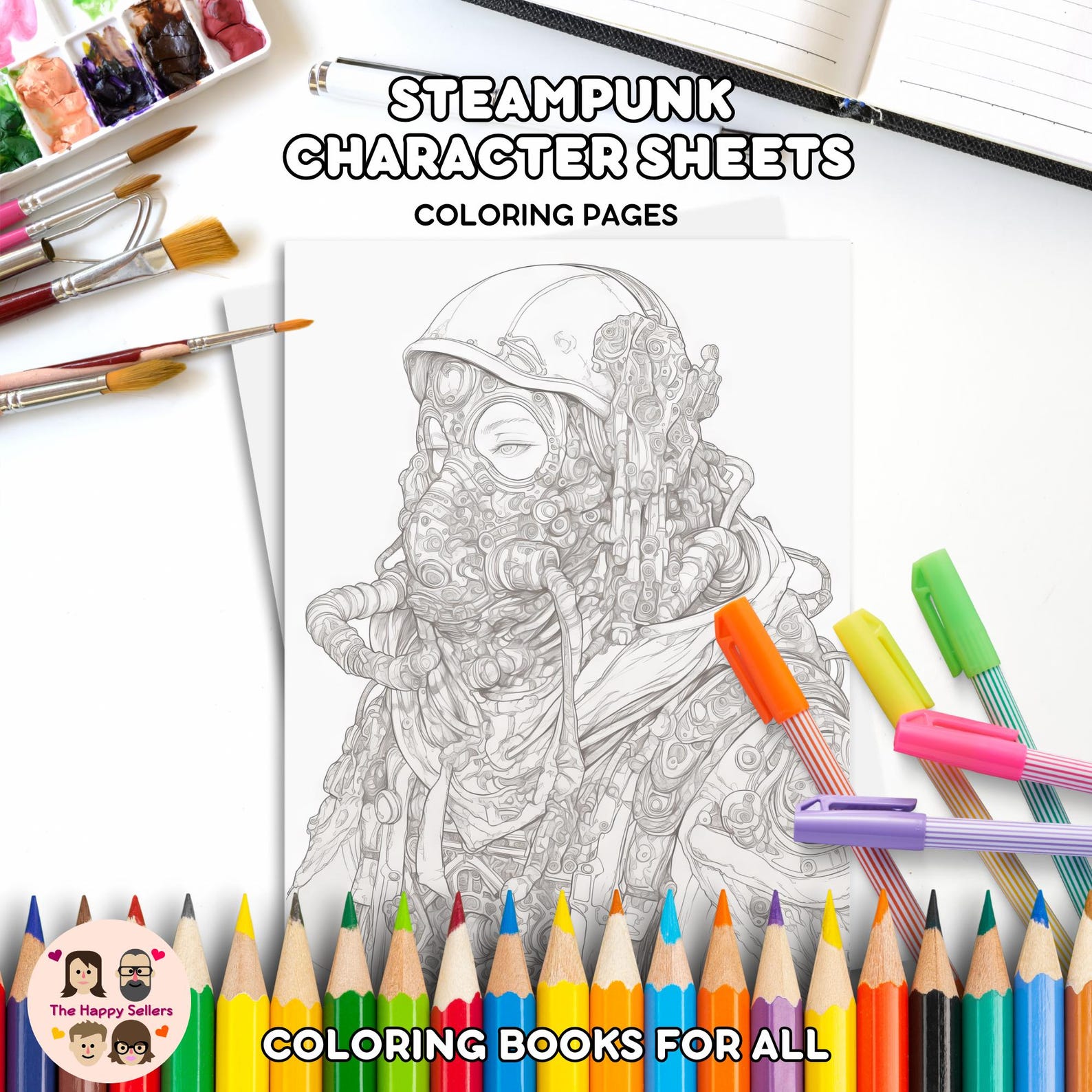 Steampunk Character Sheets Coloring Book INSTANT DOWNLOAD 99 Pages + 2 ...