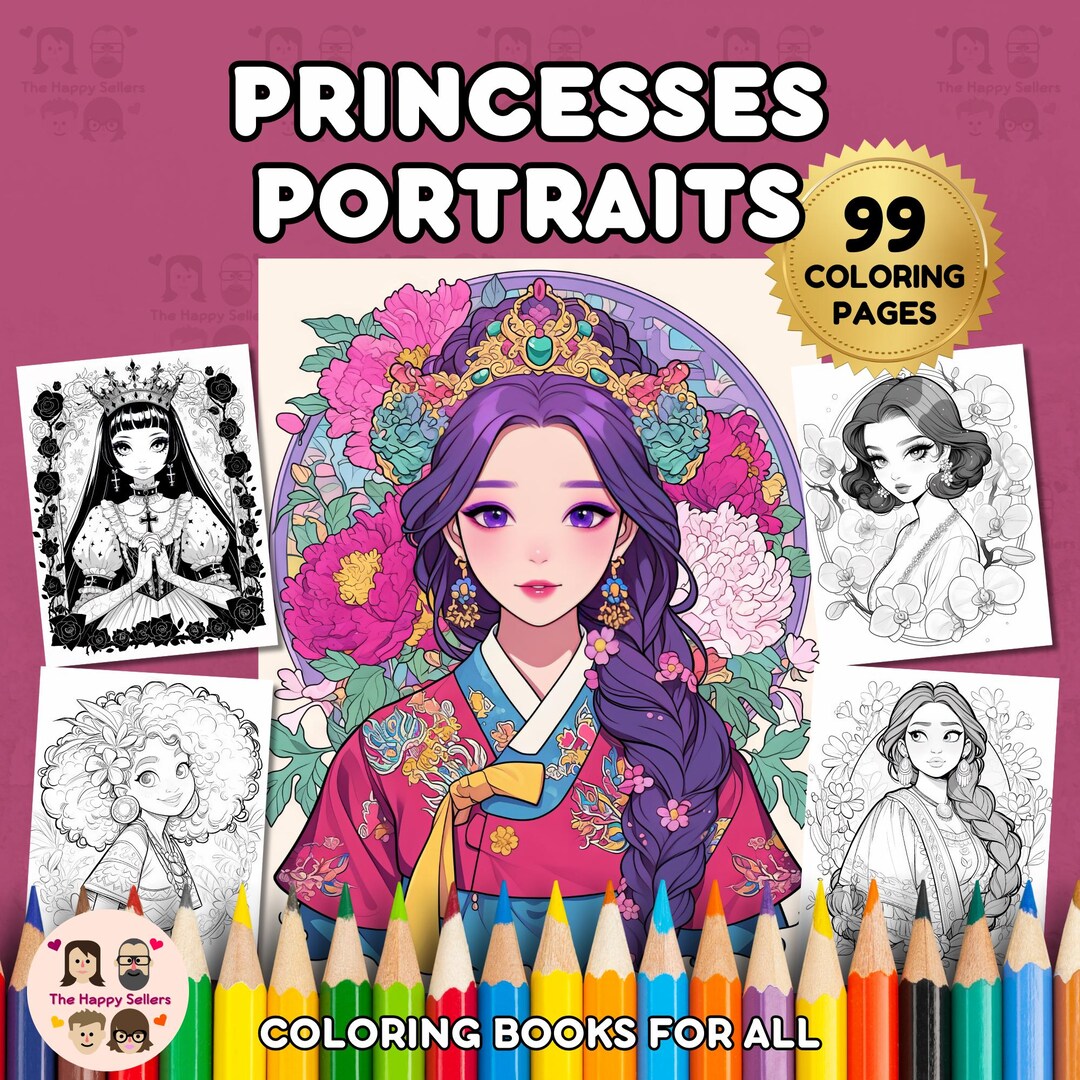 Princesses Portraits Coloring Book INSTANT DOWNLOAD 99 Coloring Pages ...