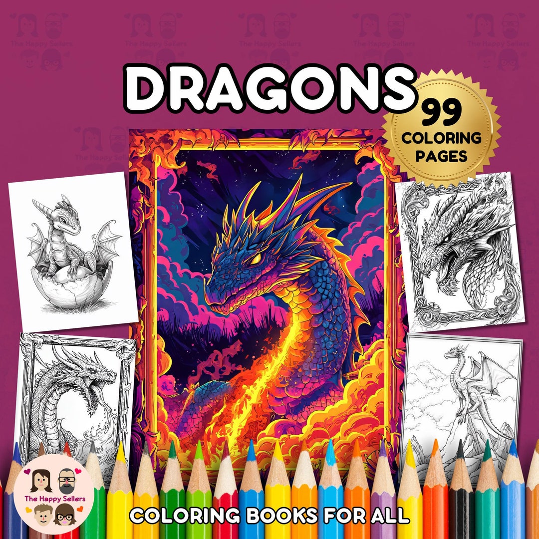 Dragons Coloring Book INSTANT DOWNLOAD 99 Mythical Dragon Coloring ...