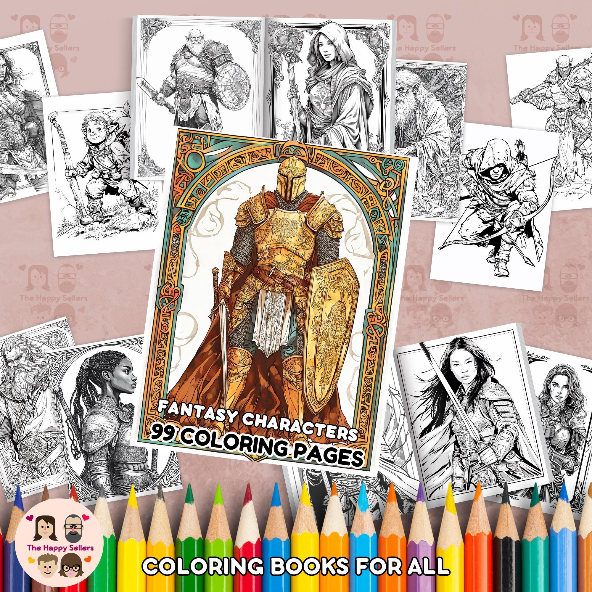 Fantasy Characters Coloring Book INSTANT DOWNLOAD 99 Coloring Pages + 2 ...